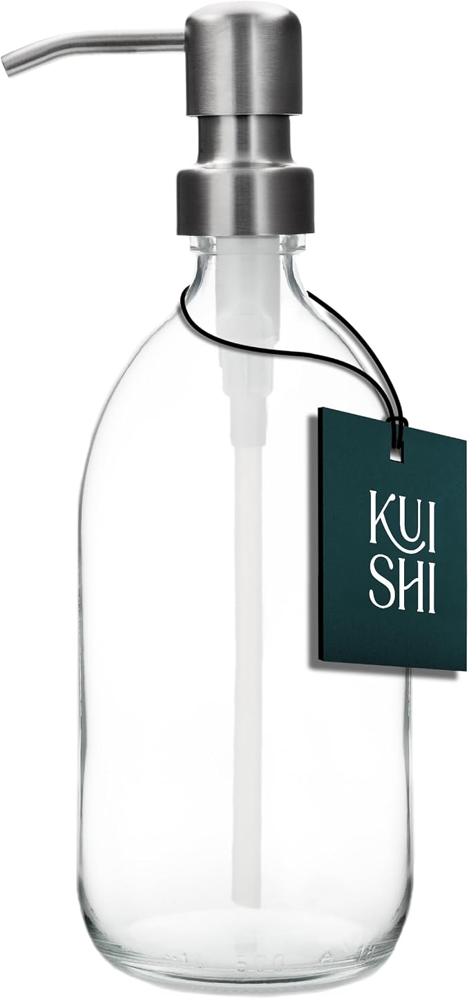 Kuishi 1000ml Glass Soap Dispenser with Silver Stainless Steel Pump ...