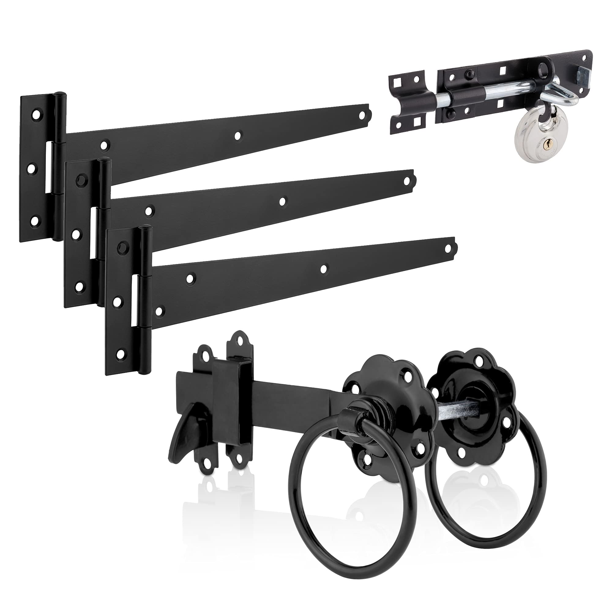 Buy XFORT Black Ring Gate Kit Complete with T Hinges, Brenton Bolt ...