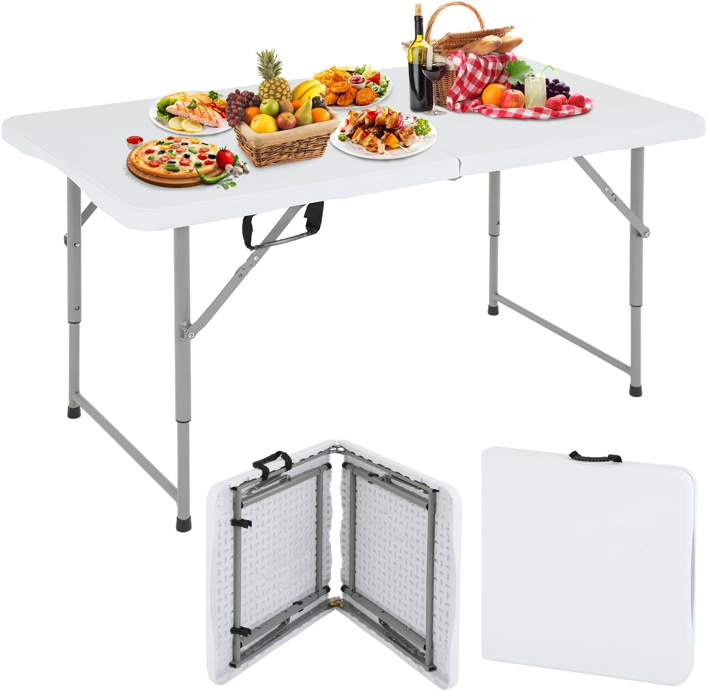 Folding Table 4FT Heavy-Duty Portable Camping Table Foldable ...