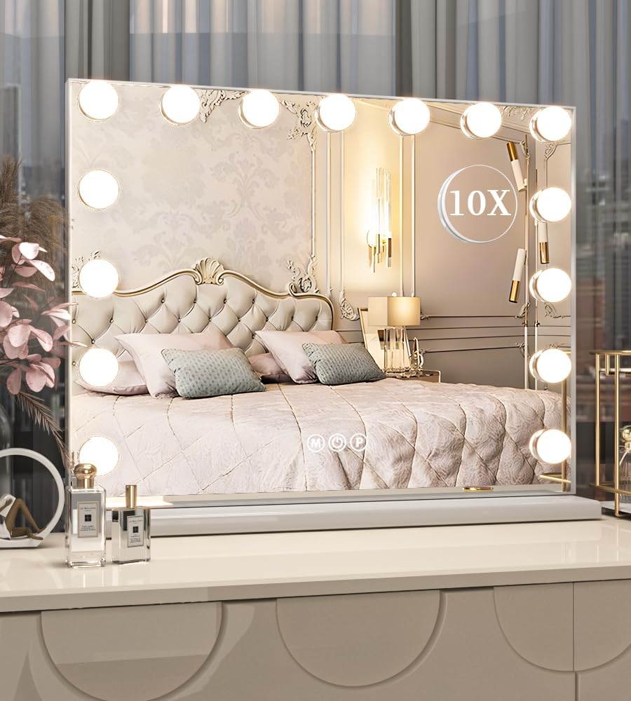 Amazon.com - NEUWEABY Large Vanity Lighted Mirror with Lights, 15 LED ...