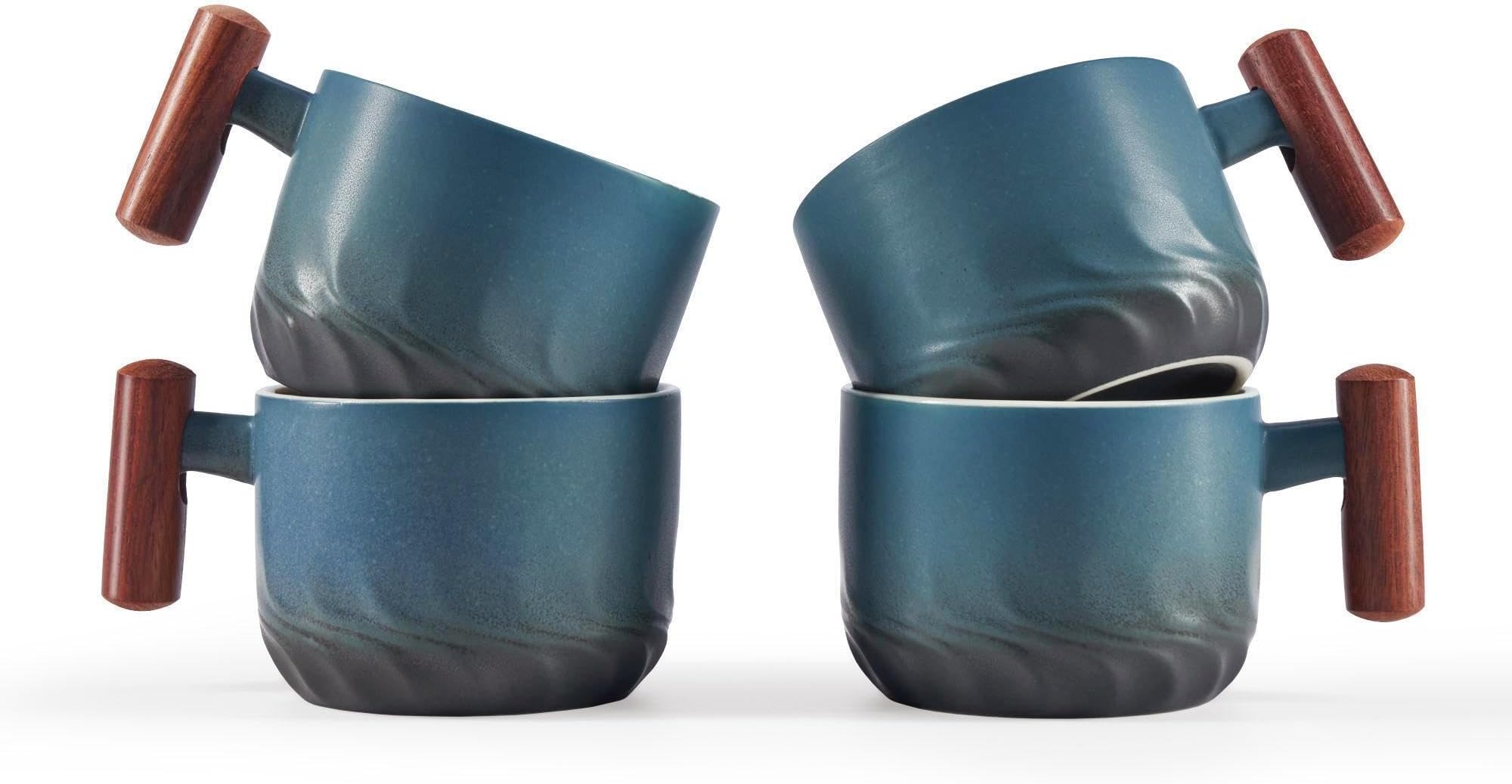 Amazon.com | CLASGLAZ 2.5oz Ceramic Espresso Cups with Wooden Handle ...