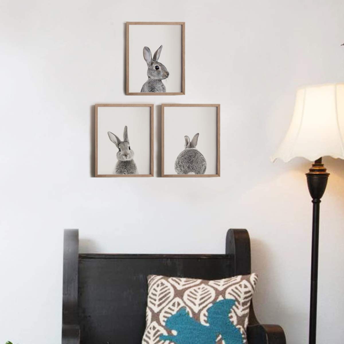 Easter Nursery Bunny Wall Art Set of 3 Gray Rabbit Prints Kids Room ...