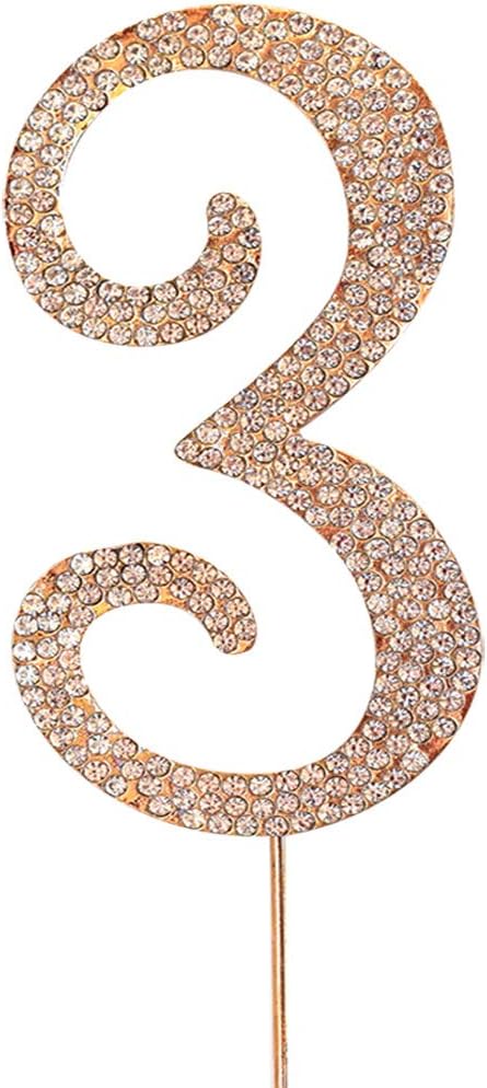 Amazon.com: Gold "3" Crystal Cake Topper, Number 3 Rhinestones 3rd ...