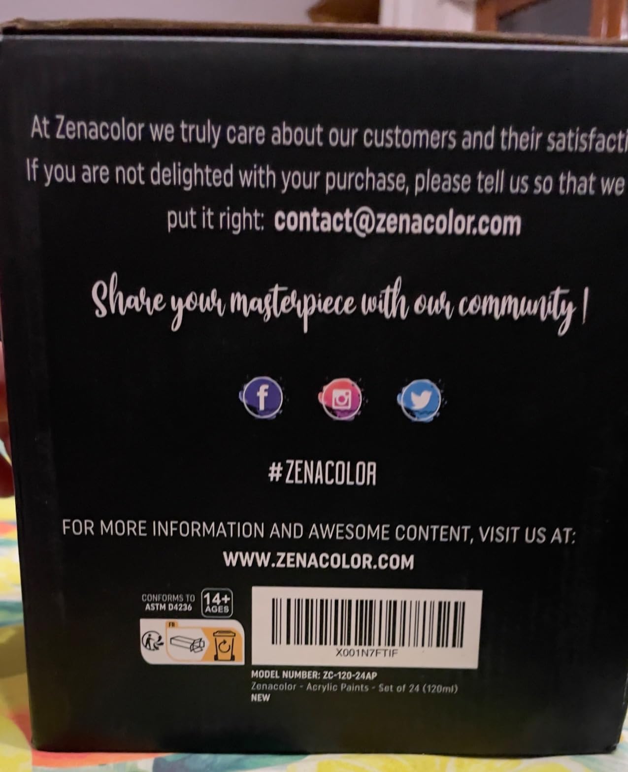 Zenacolor Kit di 24 Colori Acrilici, 24 Tubetti da 120 ml, 24 Colori ...