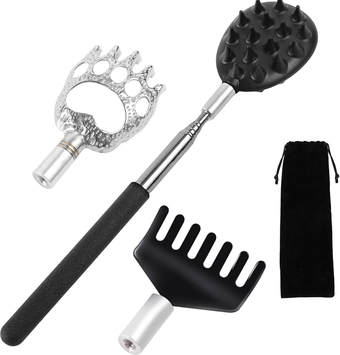 Back Scratcher with 3Pcs Detachable Heads, Extendable Backscratcher ...