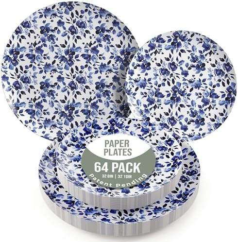 Amazon.com: Trendables Heavy Duty Paper Plates Set For 32 Guests - 32 ...