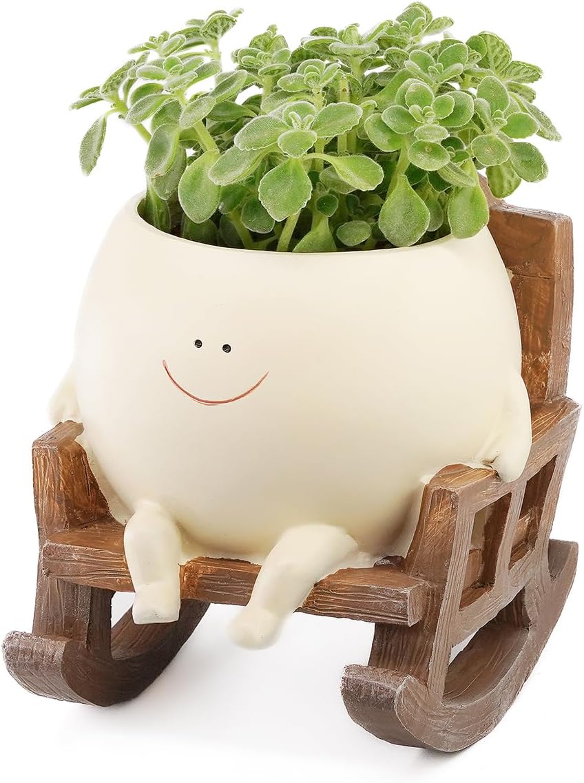 Rocking Chair Planter Pot, Smiley Face Flower Pot Resin Planter Pot ...
