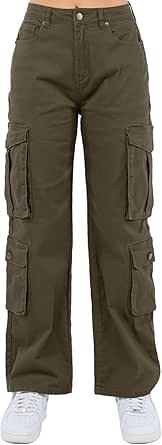 Love Moda Women's High Waist Straight Leg Wide Bottom Twill Cargo Pants ...