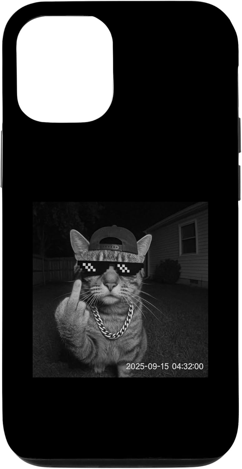 Funny Cat Flipping Off Middle Finger on Security Camera Coque pour iPhone 12/12 Pro : Amazon.fr ...