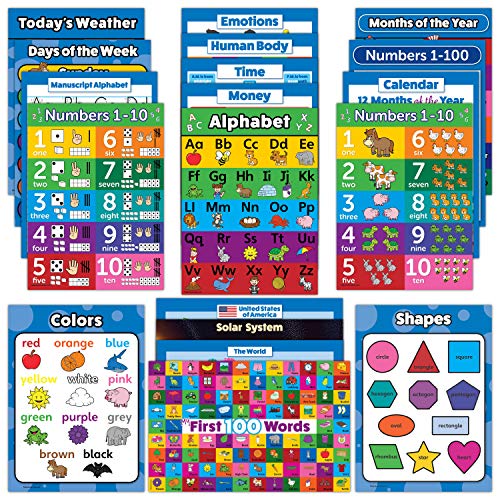 19 Pack - Educational Posters for Toddlers & Kids | Laminated - Want It All