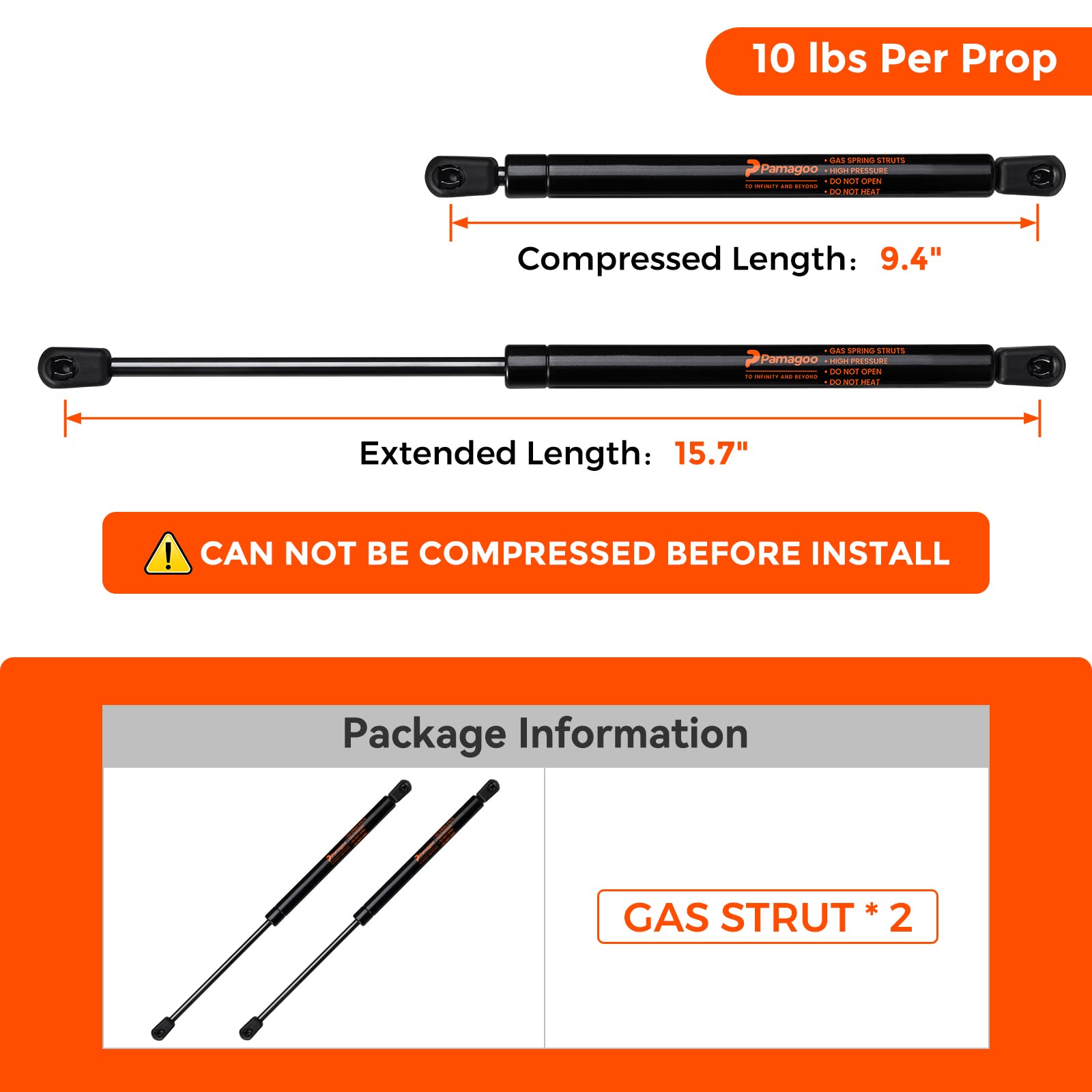 Snapklik.com : PAMAGOO C16-17229 16 Inch Gas Strut 10 Lb 45 N Per Prop ...