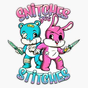 Amazon.com: Snitches Get Stitches Cute Cartoon Bumper Sticker Vinyl ...