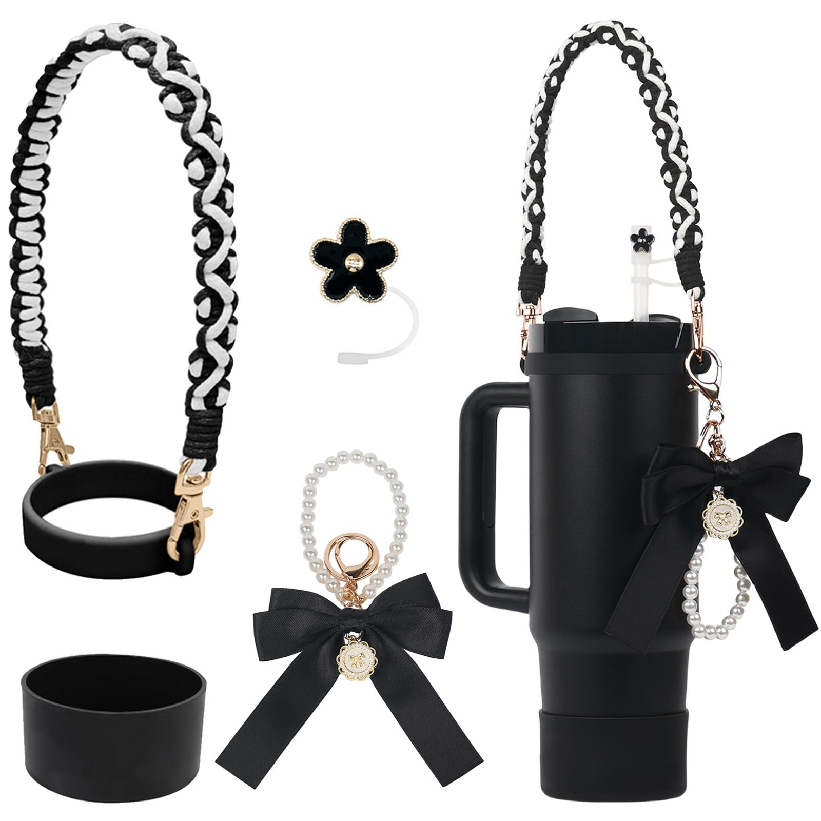 Amazon.com | BELSITA Stanley Cup Accessories Set, Bow Pearl Chain ...