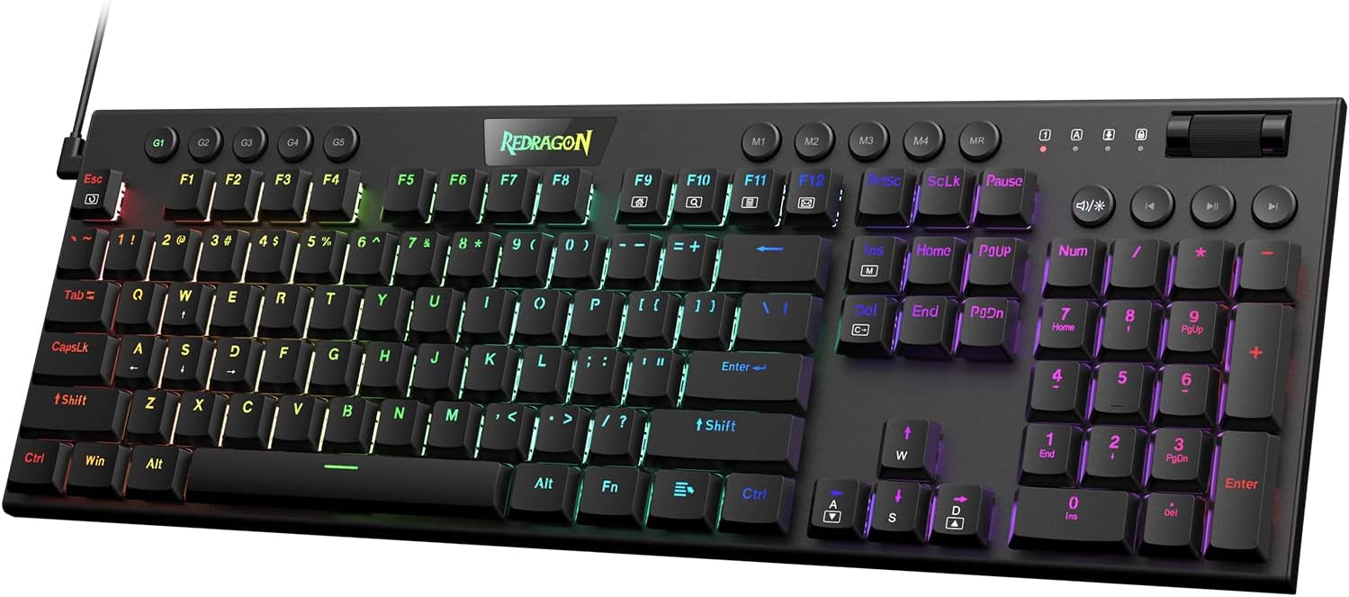 Redragon K618 PRO Teclado mecánico RGB inalámbrico de 3 modos, BT/2.4 ...