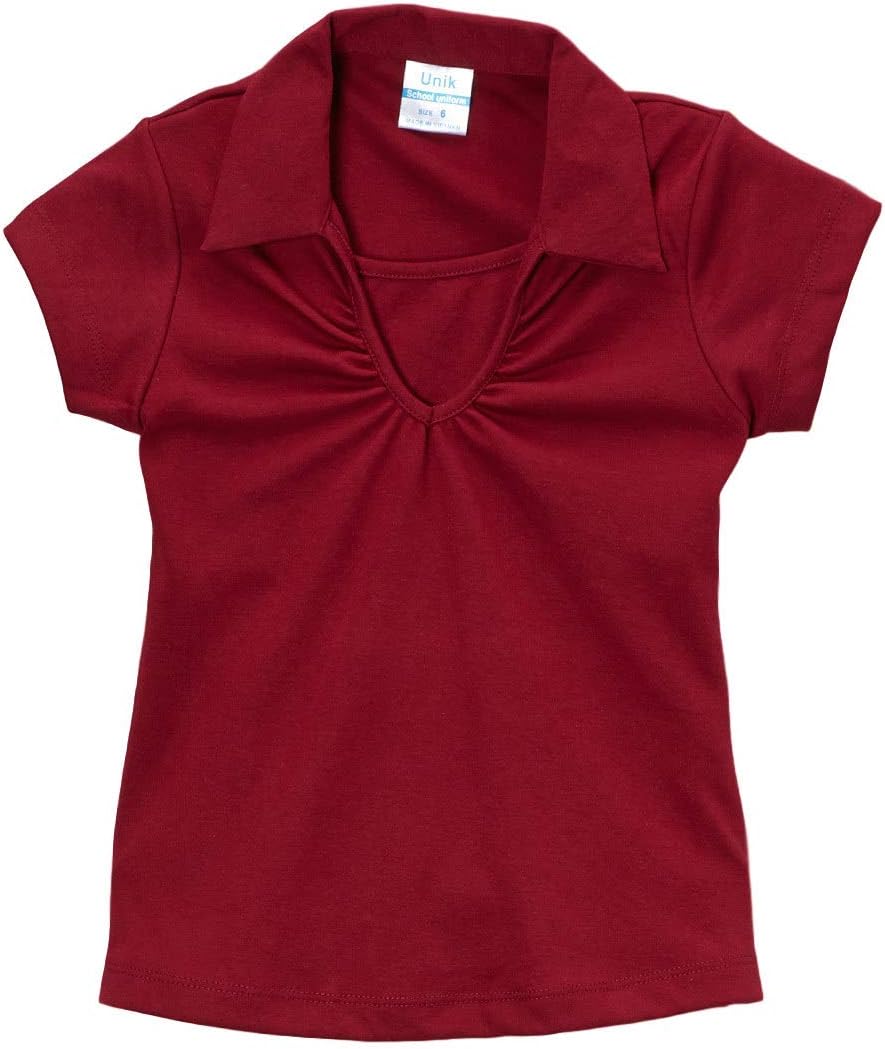 Amazon.com: unik Girl's Uniform V-Neck Collar Shirt Short Sleeve ...