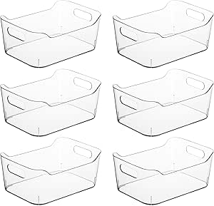 6 Pack Clear Plastic Storage Bins, Multi-Use Small Pantry Organizers ...
