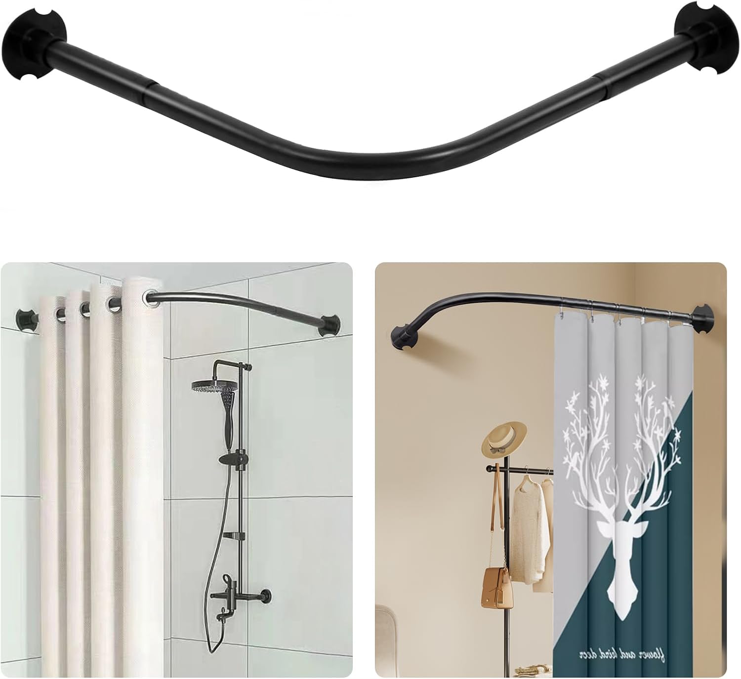 Amazon.com: LSOSVSEU L Shaped Shower Curtain Rod, Stainless Adjustable ...