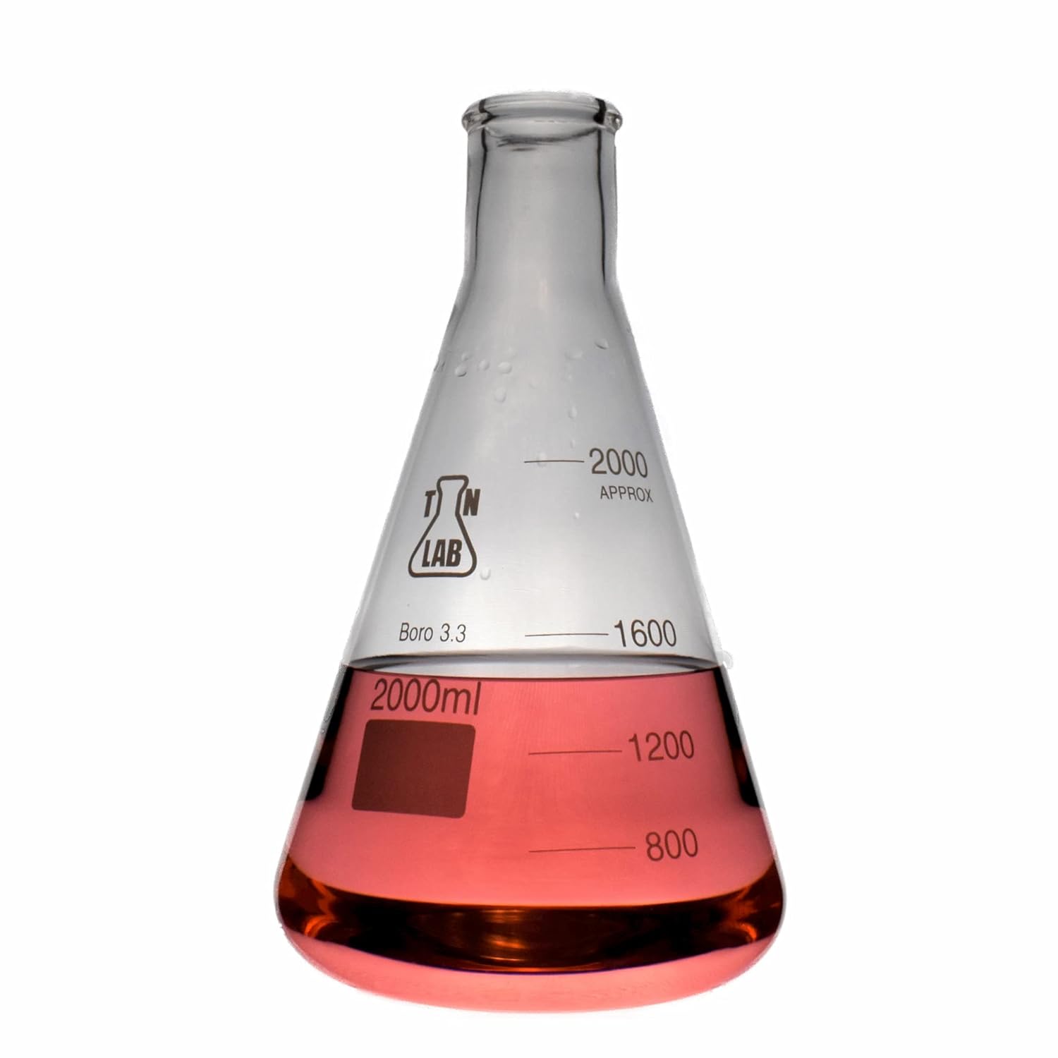 TN Lab Erlenmeyer Conical Borosilicate Glass Flask 2,000ml 2L Liters ...