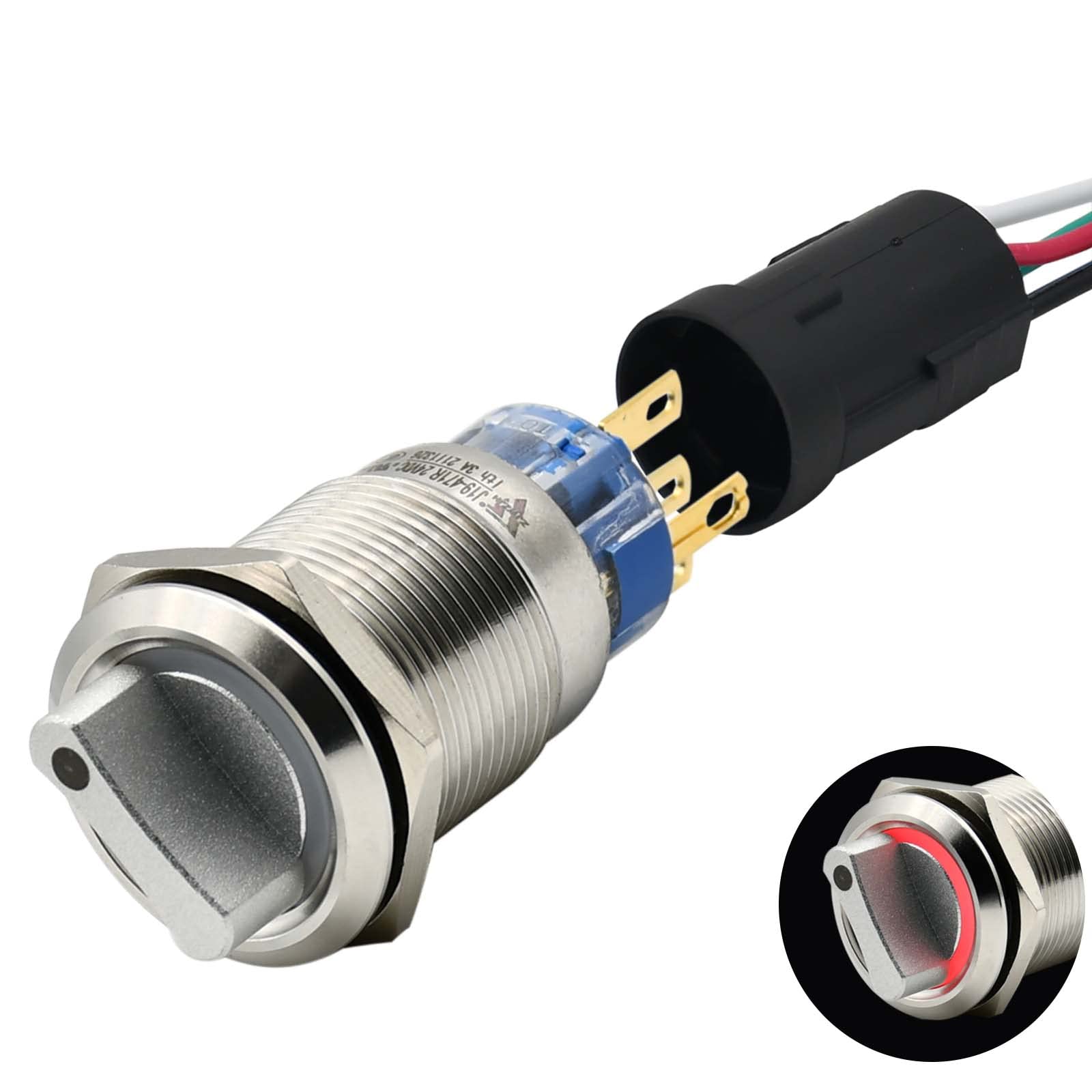 Buy Rotary Switch 19mm 2 Positions with Red Led Light Latching Select ...