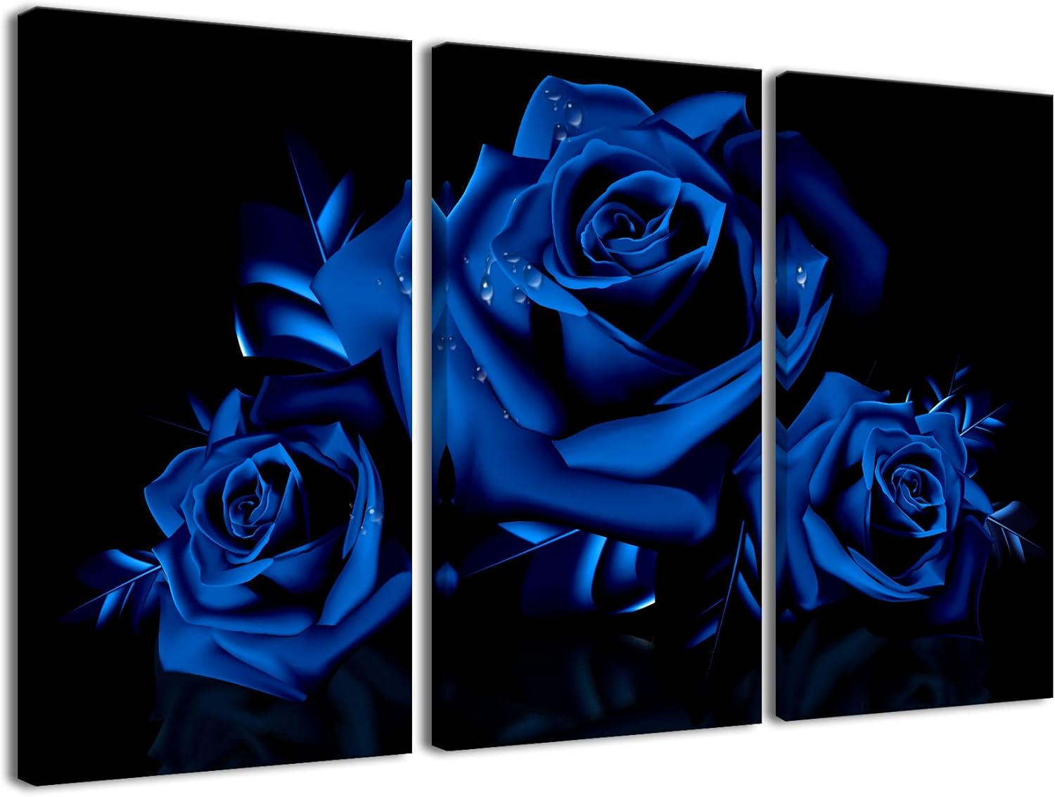 Amazon.com: Blue Rose Wall Art,3 Piece Royal Blue Rose Flowers Blossom ...