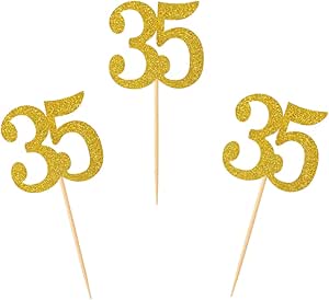Amazon.com: Donoter 50pcs 35th Cupcake Toppers Gold Glitter Number 35 ...