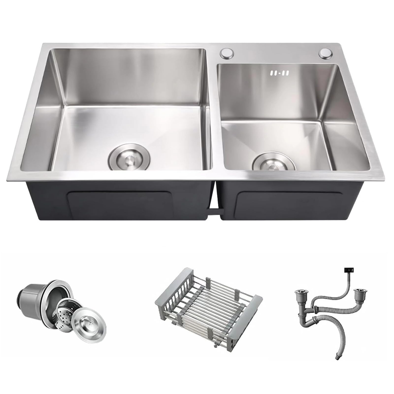 DuyviSteil 31" x 18" Silver Double Bowl Kitchen Sink, Drop-in/Topmount ...