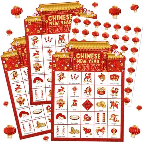 Amazon.com: Liliful 35 Pcs Chinese Lunar New Year Bingo 24 Players ...