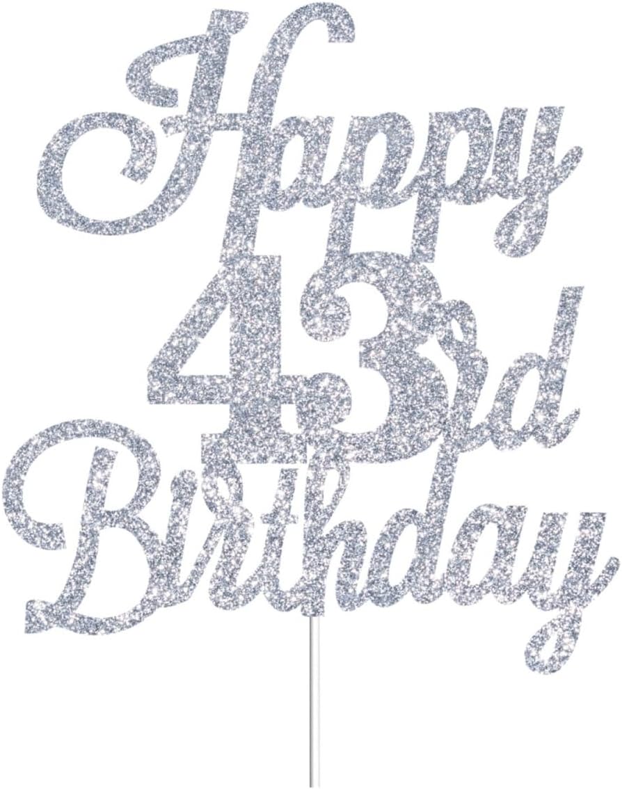 Happy 43rd Birthday Cake Toppers Silver Glitter, Cheers to 43 Years Old ...
