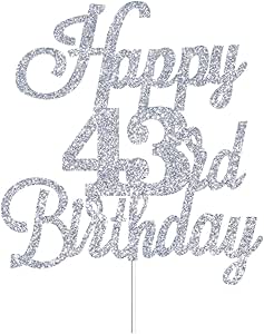 Amazon.com: Happy 43rd Birthday Cake Toppers Silver Glitter, Cheers to ...