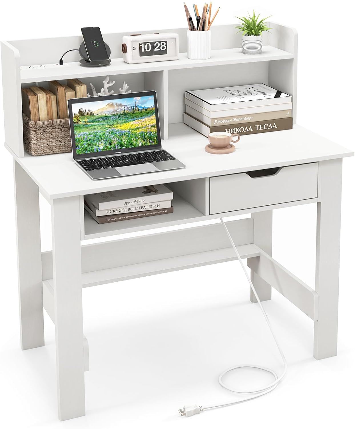 Amazon.com: Giantex White Computer Desk with Hutch, Home Office Desk ...
