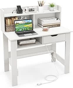 Amazon.com: Giantex White Computer Desk with Hutch, Home Office Desk ...