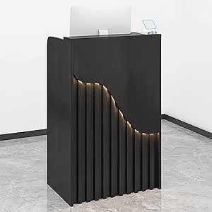 Amazon.com: Small Reception Desk,Creative Grille Wood L-Shap Cashier ...