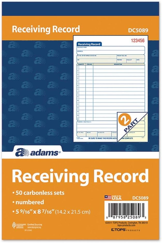 Amazon.com : Adams Receiving Record Book, 2-Part, Carbonless, 5-9/16 x ...