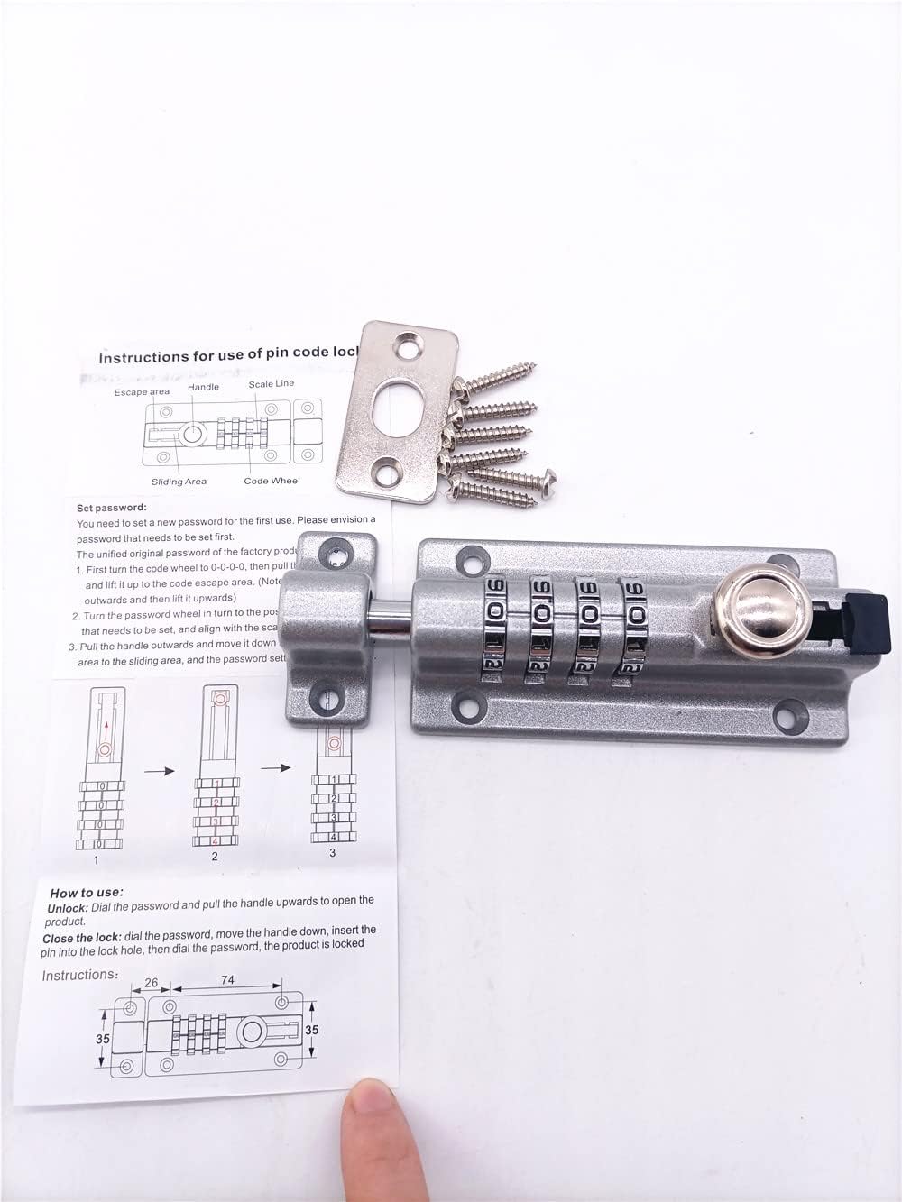 4 Digit Set Your Own Combination Sliding Barrel Bolt Lock Combination ...