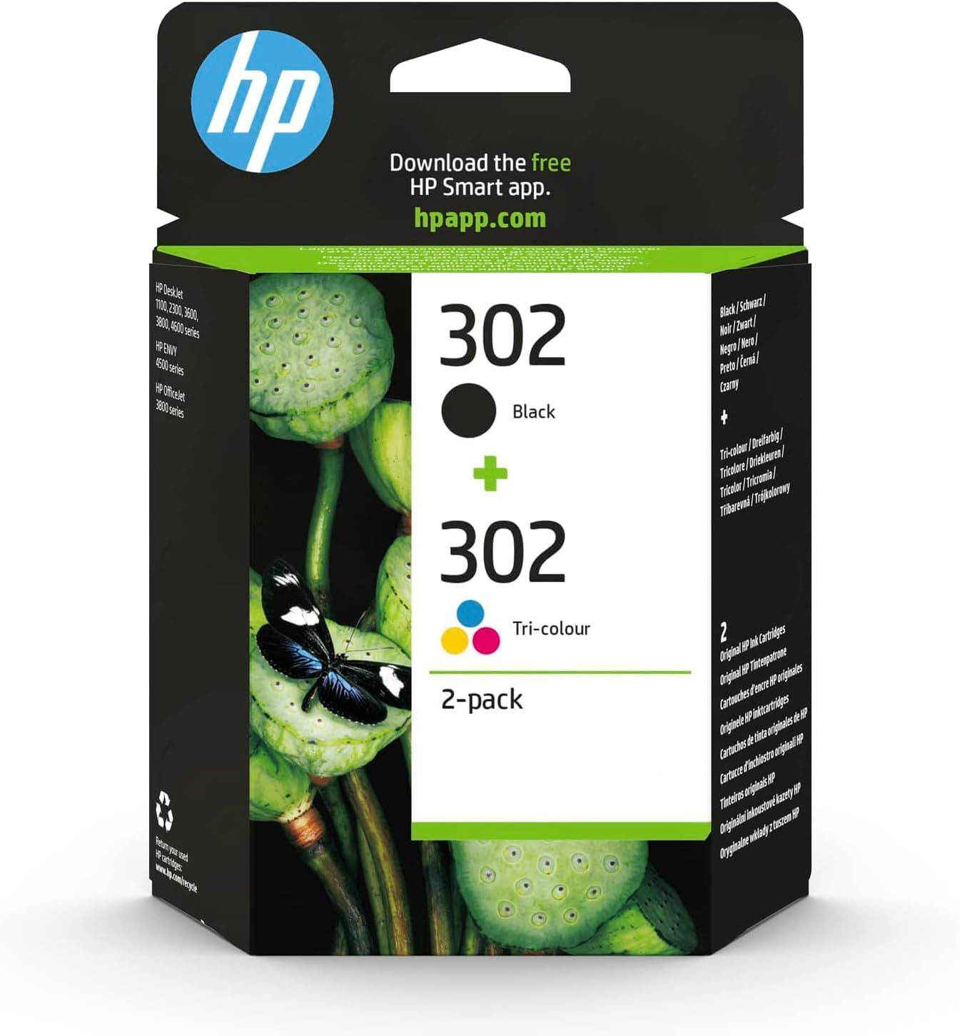 HP X4D37AE 302 Original Ink Cartridges, Black and Tri-color, 2 Count ...
