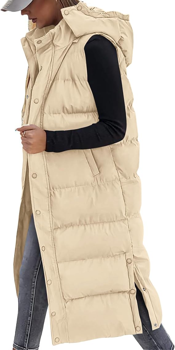 BTFBM Long Puffer Vest Women Quilted Hooded Button Down Zip Up ...
