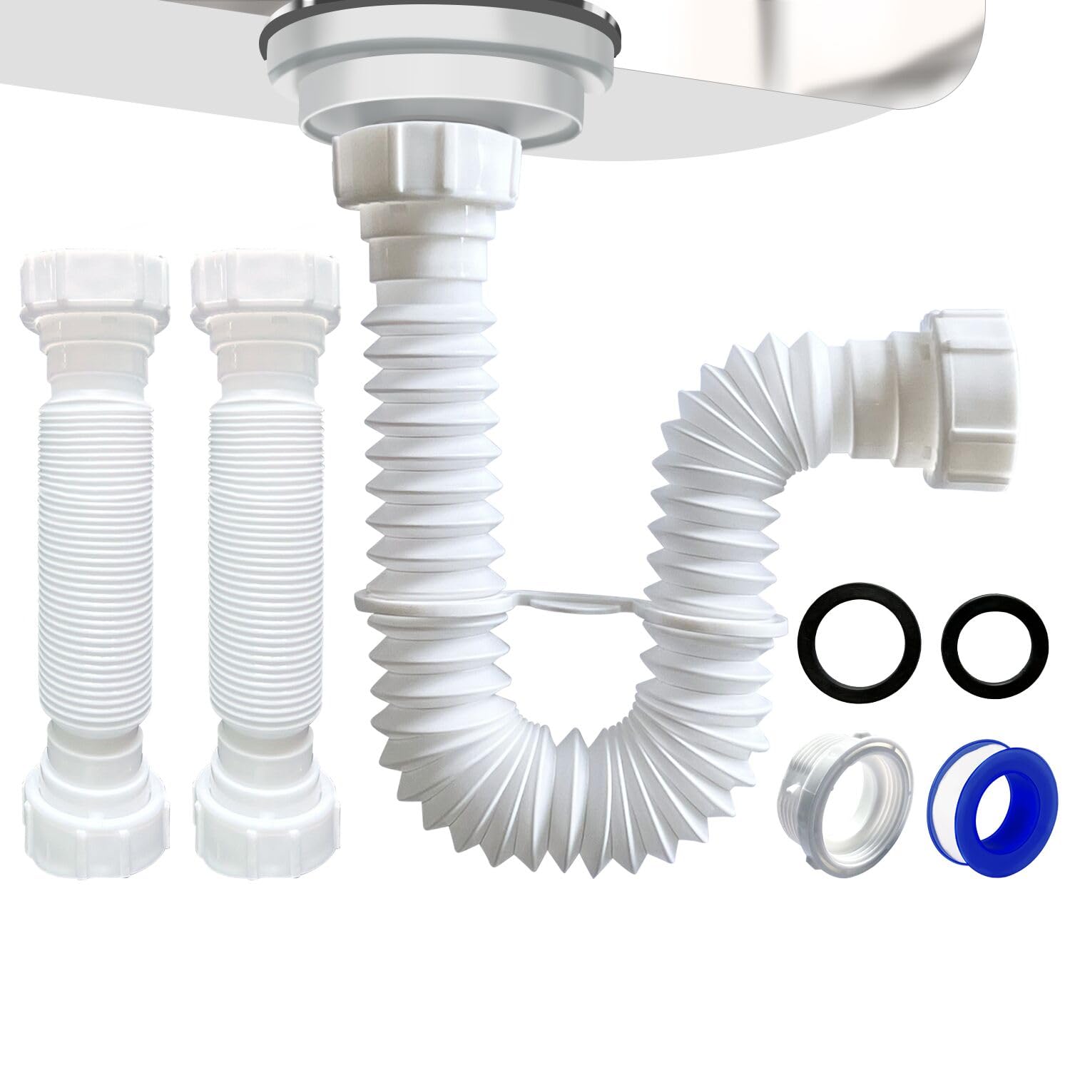 Snapklik.com : 1-1/2" Sink Drain Pipe 2 PACK, Flexible Sink P Trap, 7.5 ...
