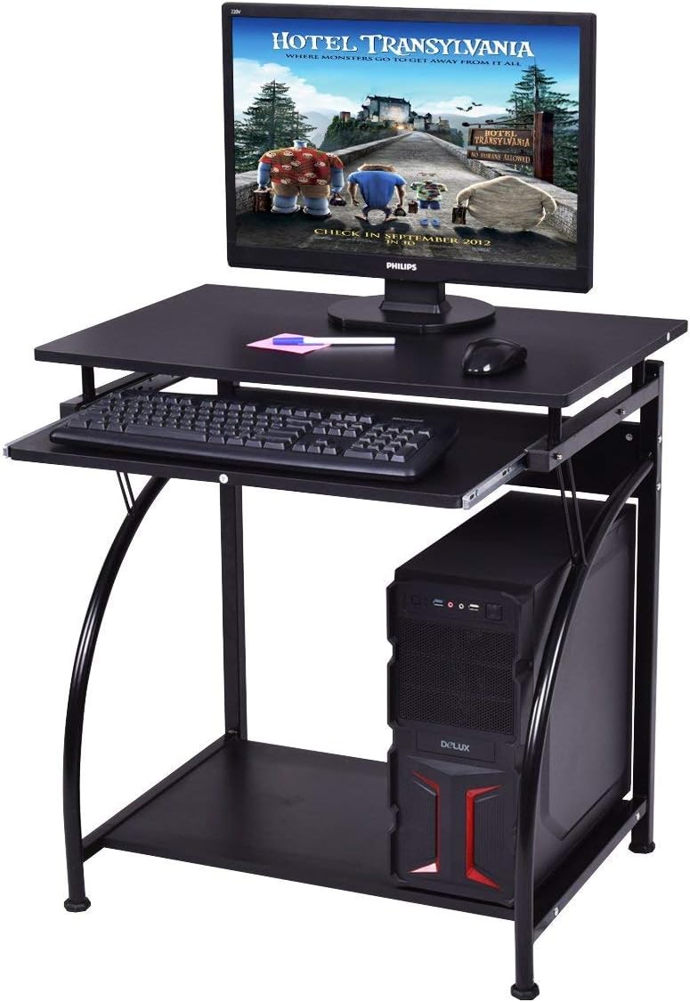 Amazon.com: TANGKULA Small Computer Desk with Pull Out Keyboard Tray ...