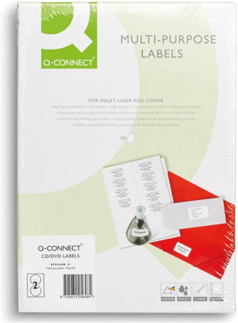 LABELS4U 500 Sheets of CD/DVD Labels, 2 Labels Per Sheet 117mm Diameter ...