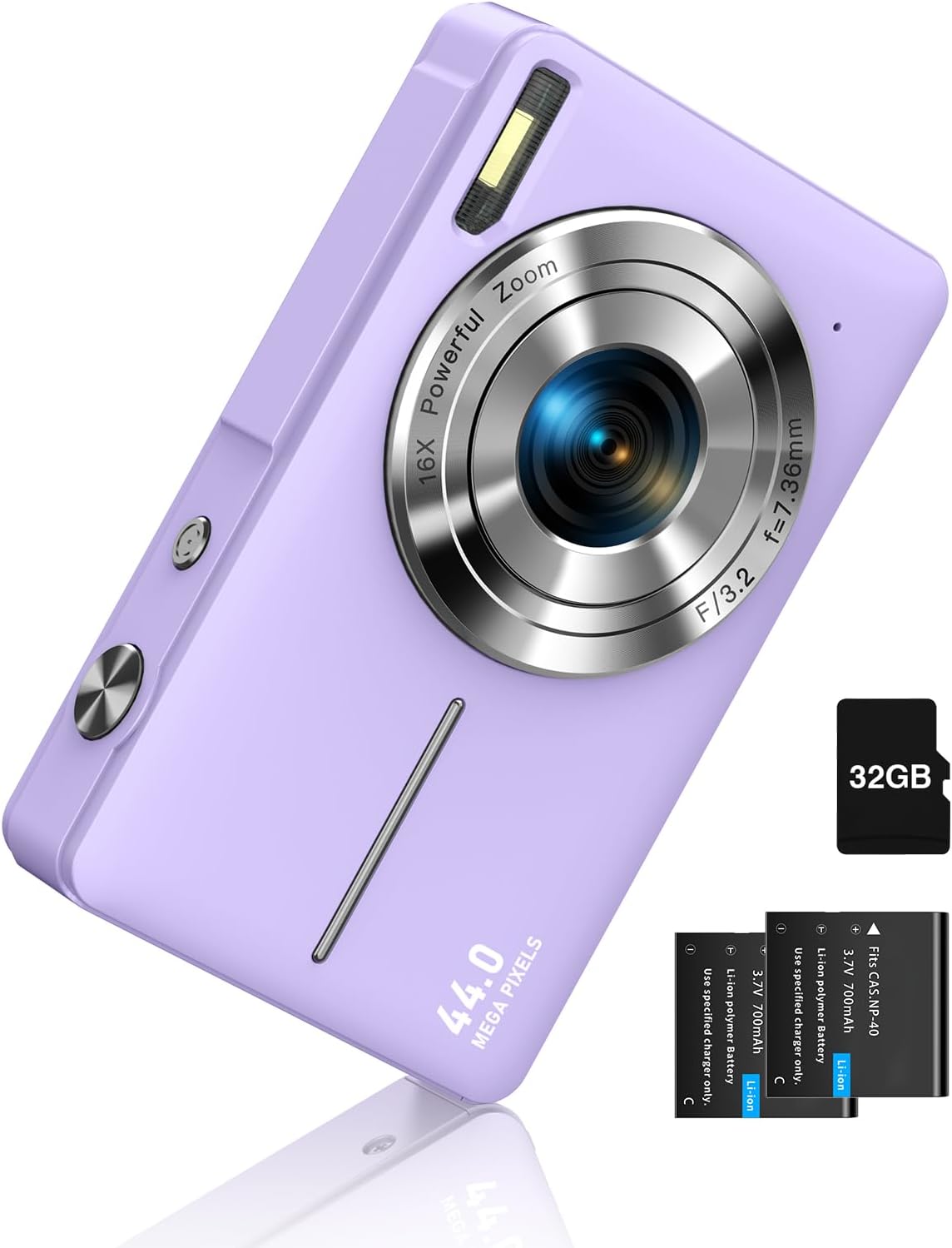 Purple Digital Compact Camera - 44MP, 1080P FHD, 16X Zoom, Simple ...