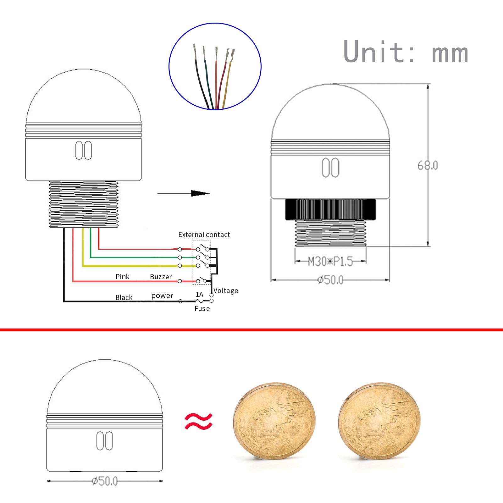 Snapklik.com : 24V LED Industrial Warning Lights, 3 Colors 1 Layer ...