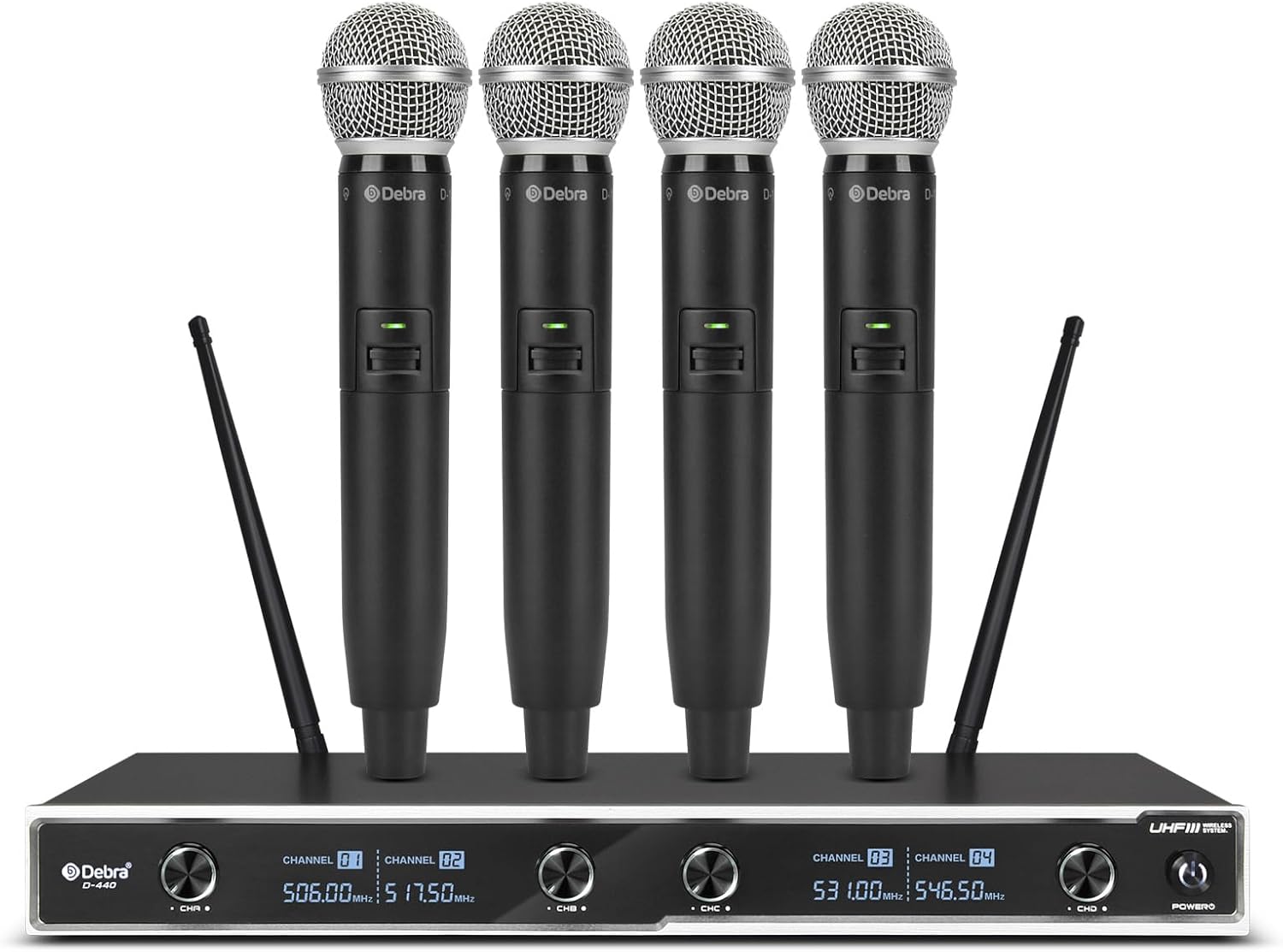 D Debra D-440 UHF 4-Channel Wireless Microphone System with 4 Cordless ...