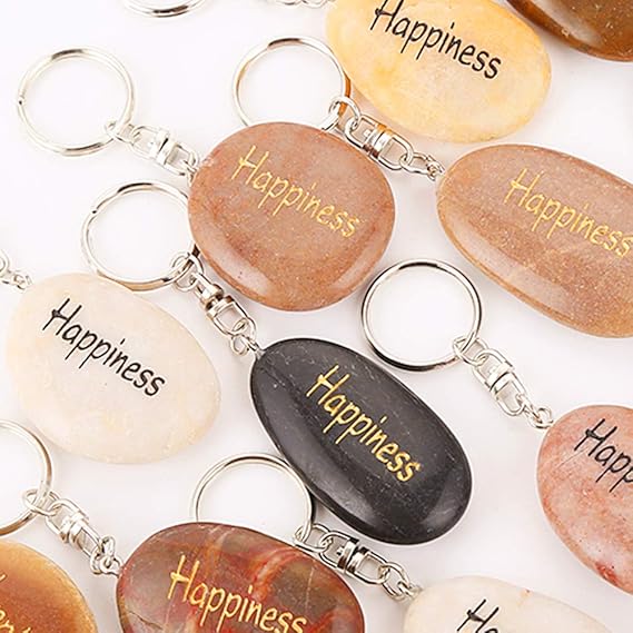 Amazon.com: HAPPINESS Stone Key Chains Motivational Empowering Word ...