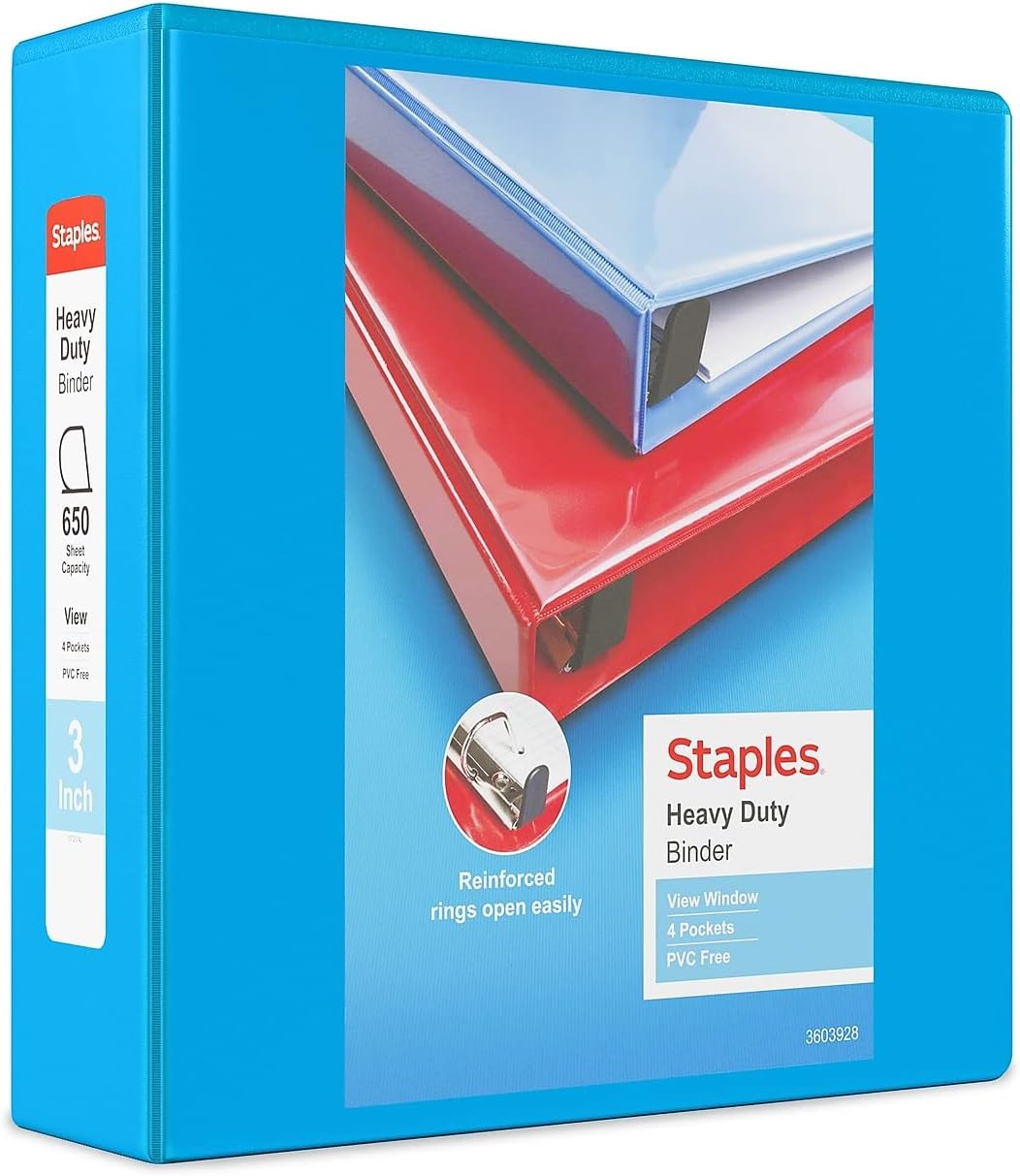 Amazon.com : Staples 976042 3-Inch Staples Heavy-Duty View Binder with ...
