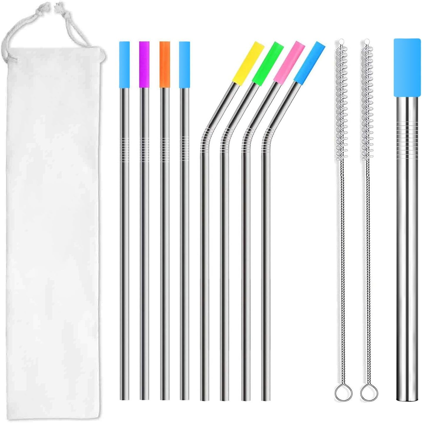 RADISOPH Reusable Stainless Steel Straws, 9 Pcs 8.5" Reusable Straws ...