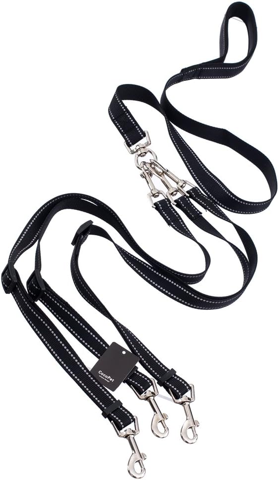 Amazon.com : 3 Way Black No-Tangle Triple Coupler Dog Bungee Walking ...