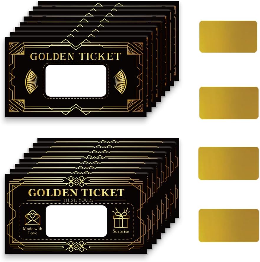 Amazon.com: PLIGREAT 120 Pieces Golden Ticket Scratch Off Cards, Black ...