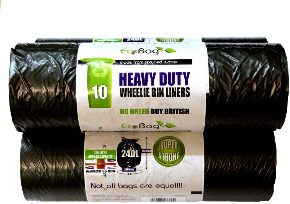 EcoBag 20 Heavy Duty wheelie bin liners, wheelie bin bags, 240 Litre ...