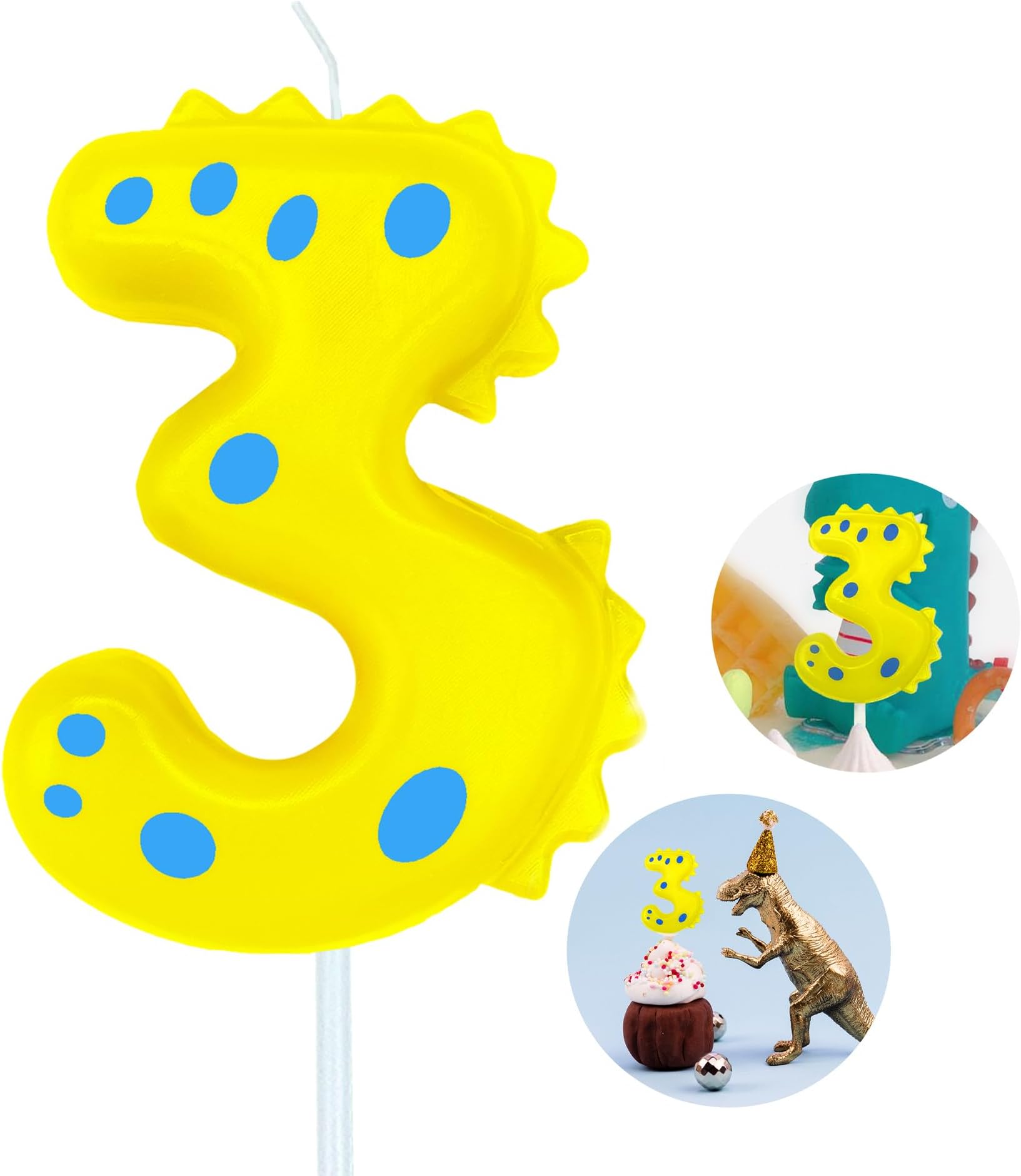 Amazon.com: 3rd Birthday Candles, Number 3 Candle, Dinosaur Party ...