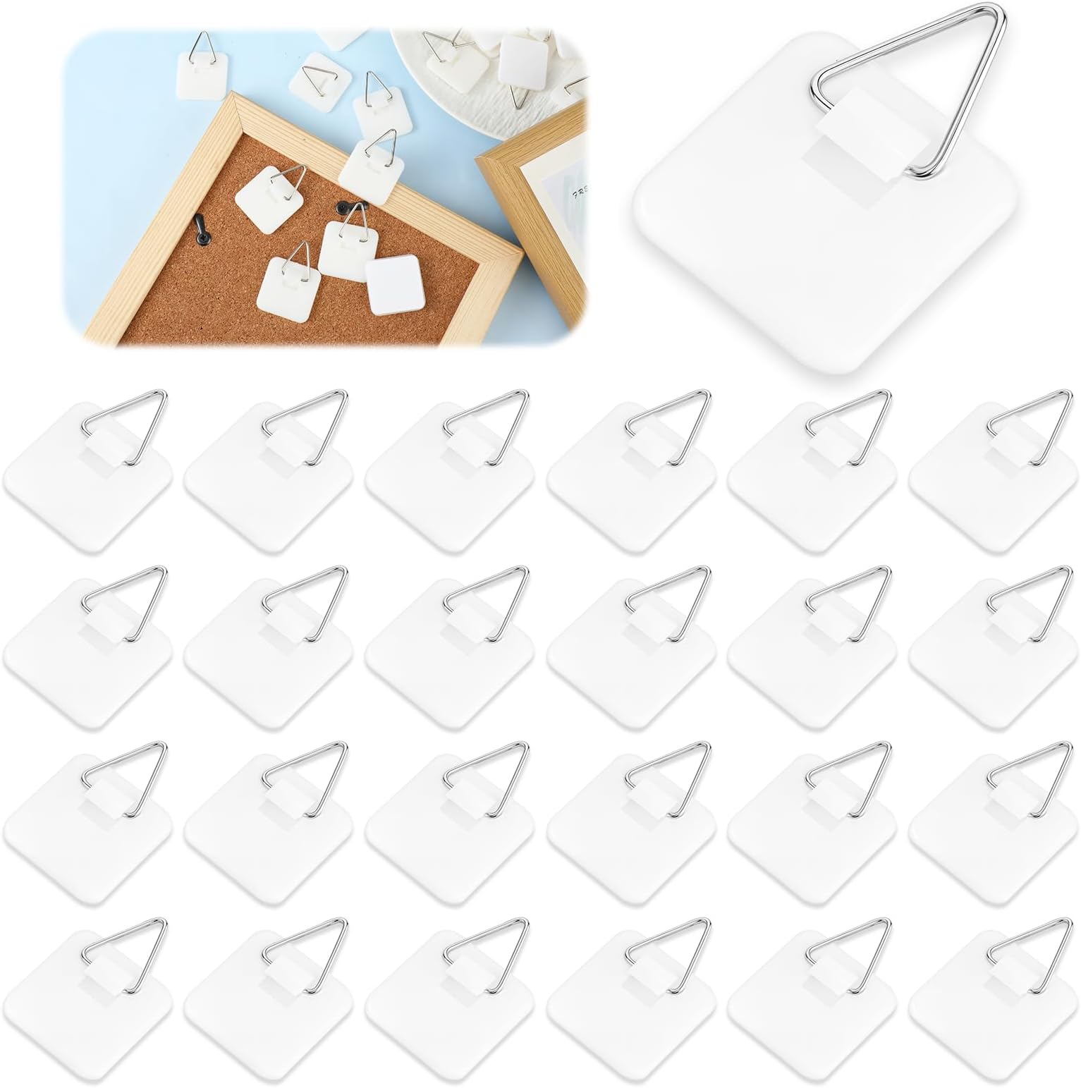 25 Pack Adhesive Plastic Picture Hanger Sticky Picture Hangers Picture ...
